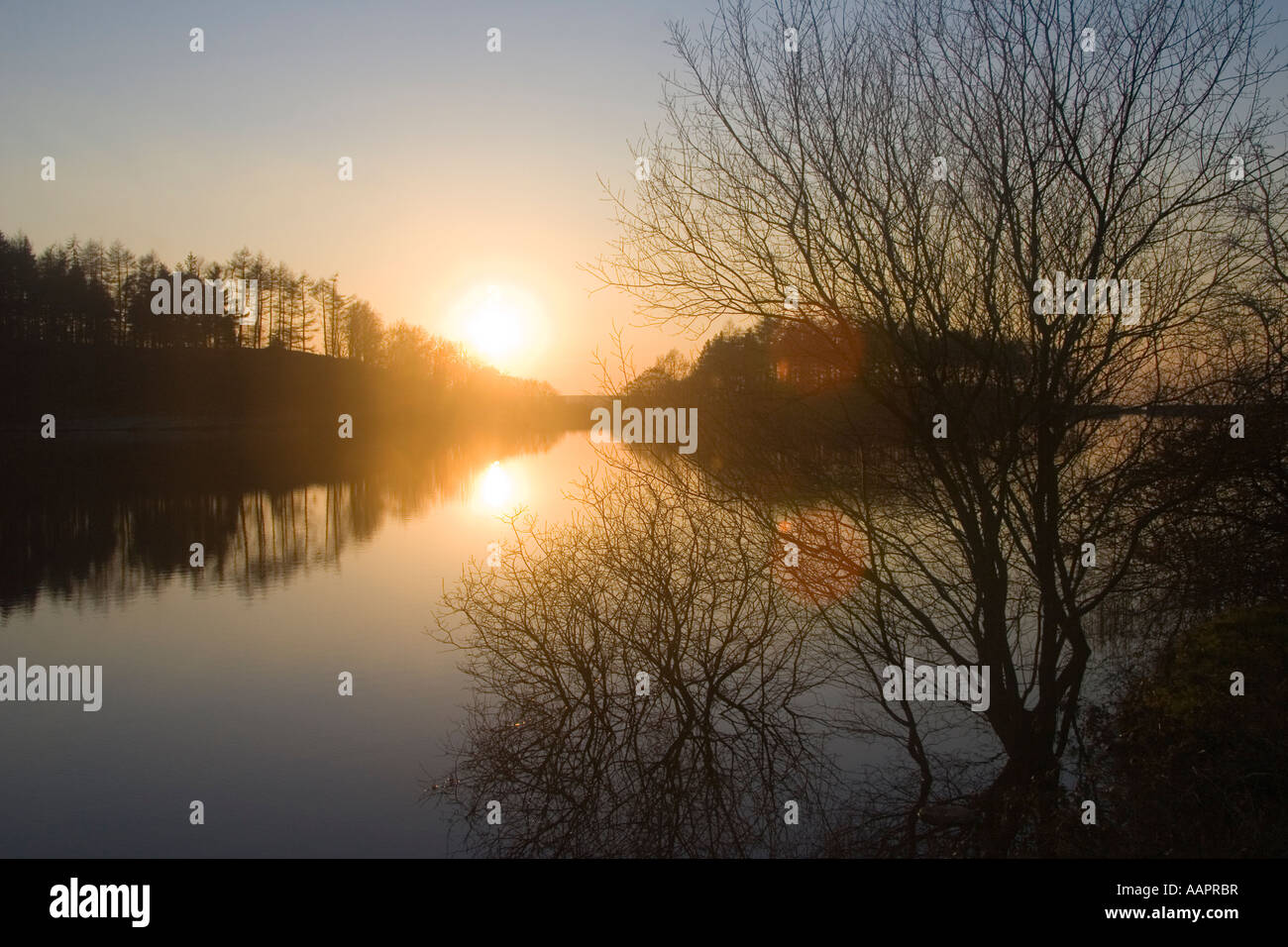 Sunset over Ridgegate Reservoir in the Peak District Stock Photo - Alamy