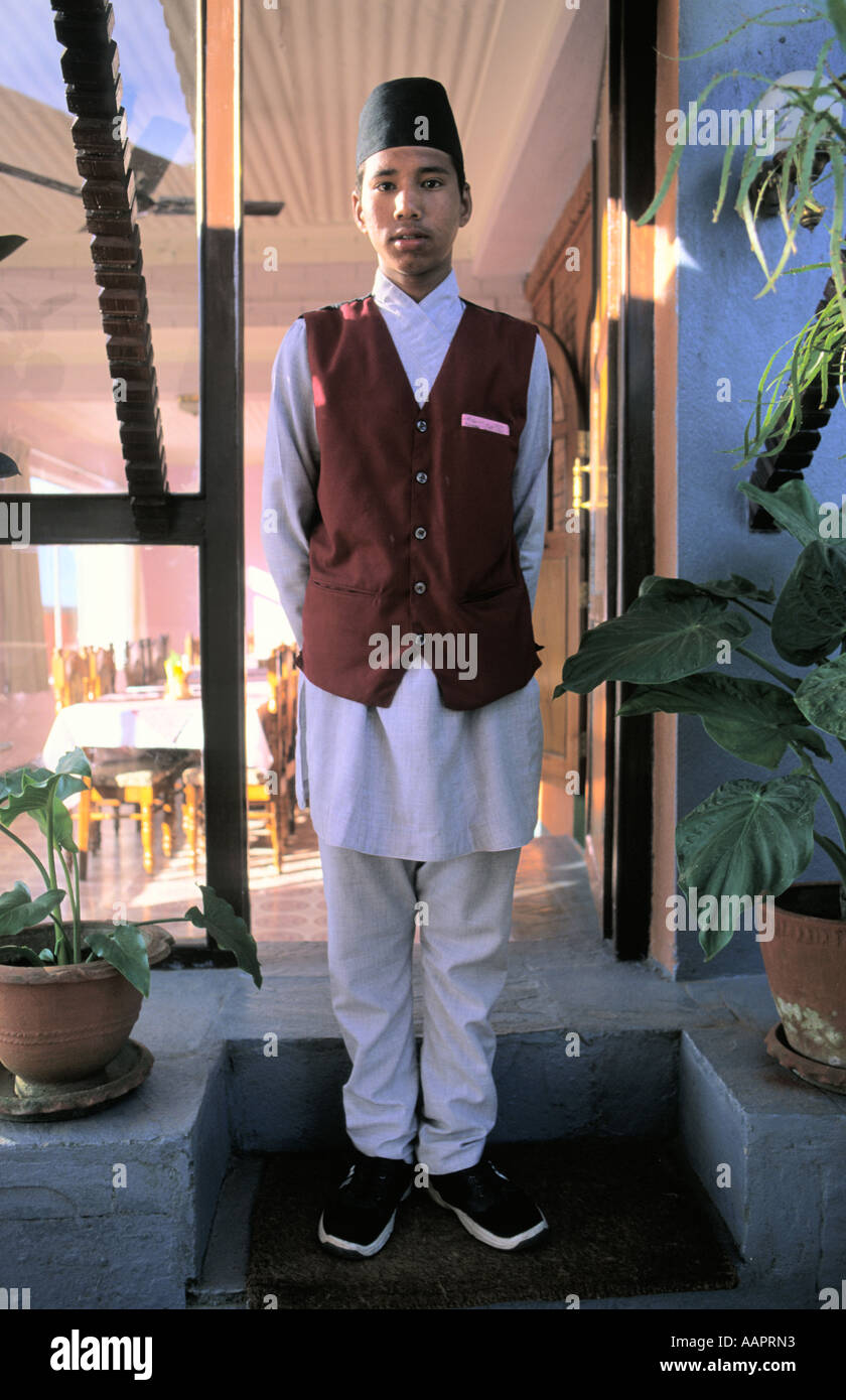 Nepali waiter at local restaurant in Dhulikhel village Kathmandu Valley ...