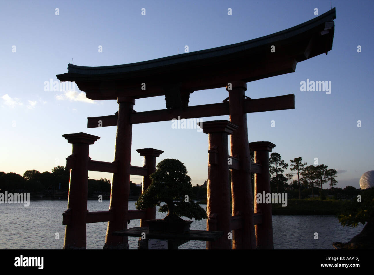 A vermilion torii in front of the Japanese Pavilion within the Epcot ...