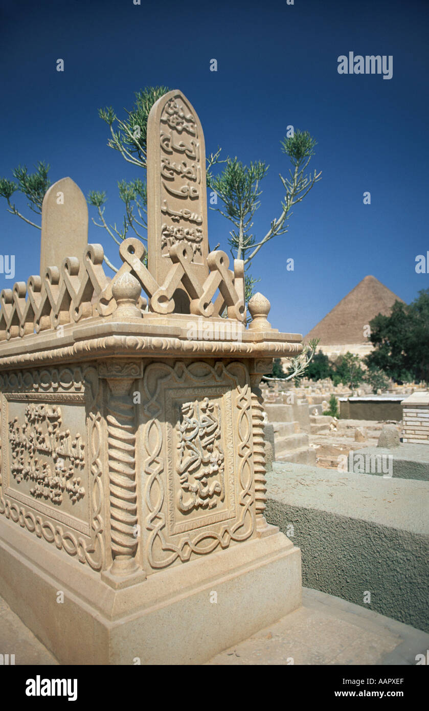 Ornately decorated tomb in the muslim cemetery Giza Cairo Egypt Pyramid ...