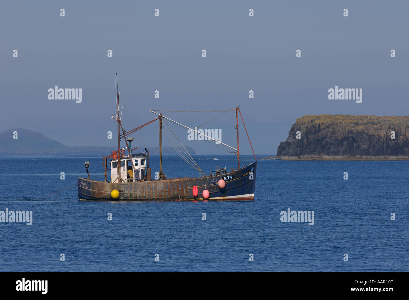 Scottish inshore trawler fishing for prawns off Isle of Mull Scotland ...