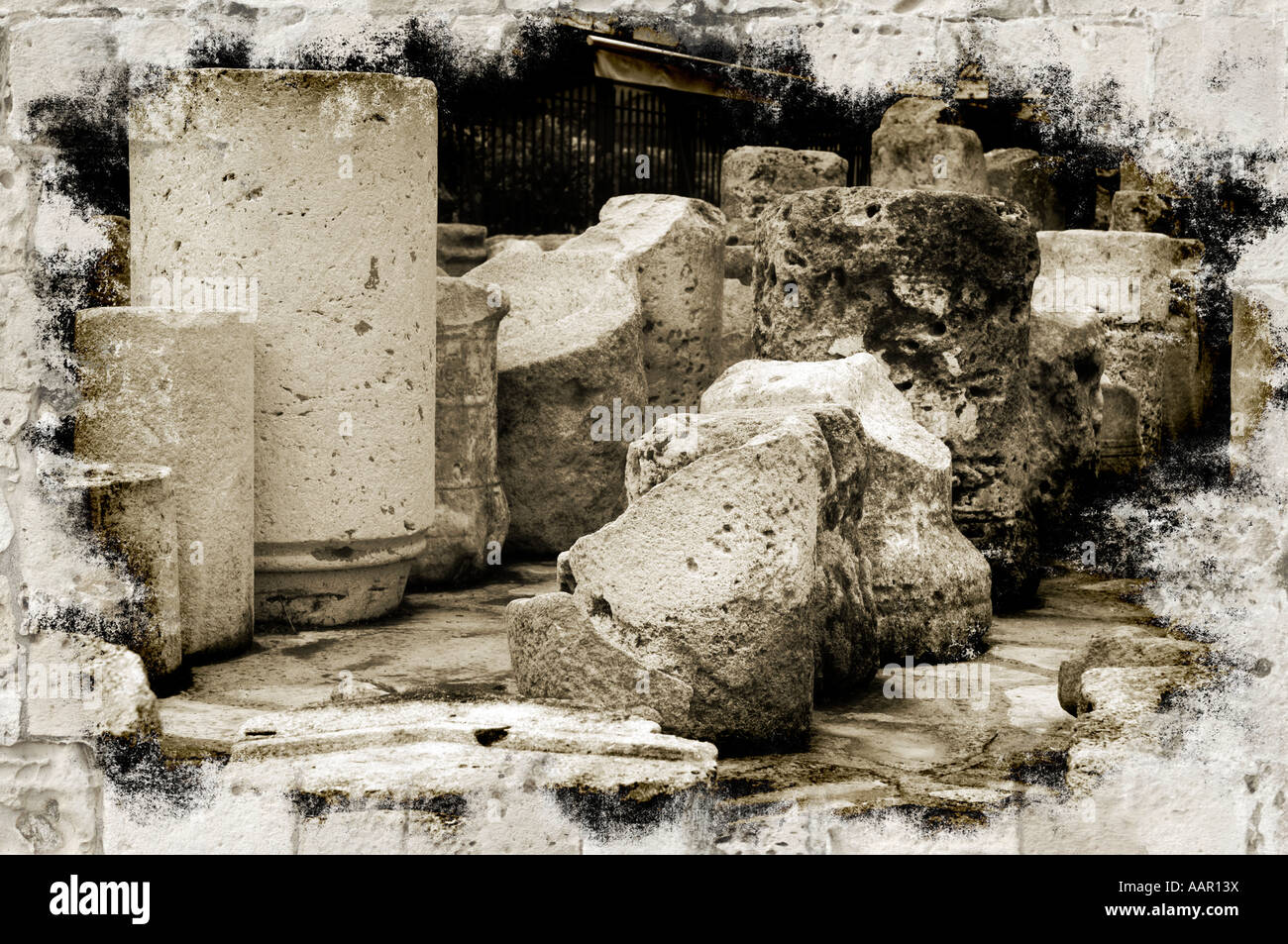 Remains of ancient columns medieval architecture Stock Photo - Alamy