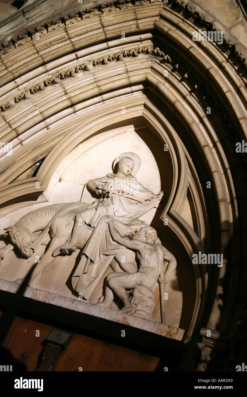 stone carving above door of church Saint Severin, Latin Quarter, Paris ...