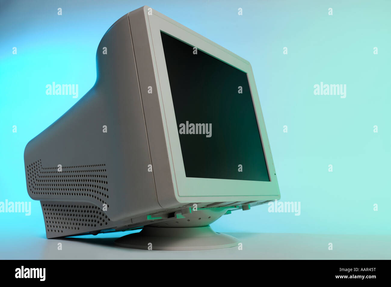 CRT monitor display isolated on blue green cutout Stock Photo - Alamy