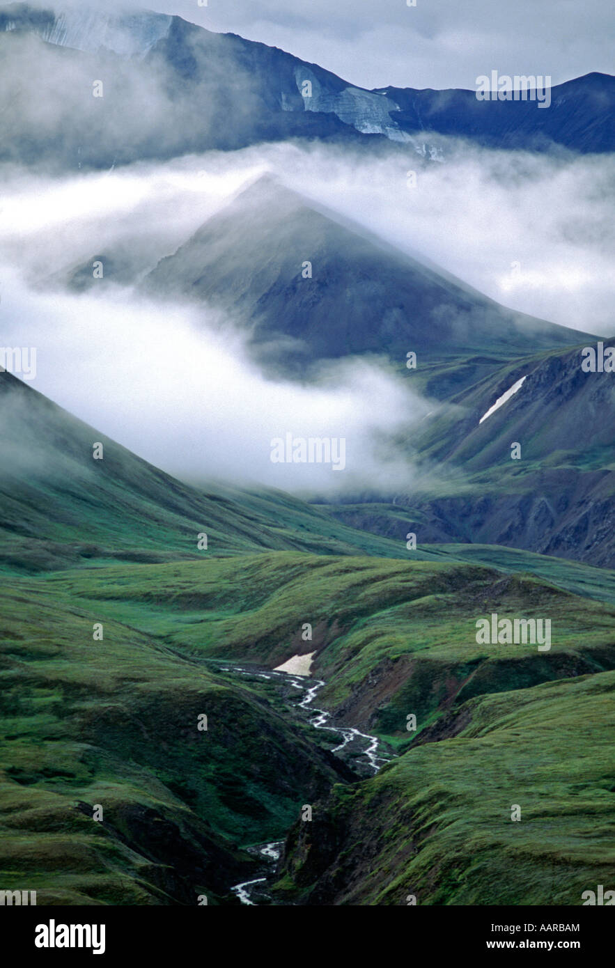 Mist rises above the ALAKSA RANGE DENALI NATIONAL PARK ALASKA Stock ...