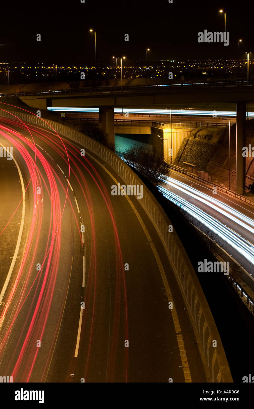 M62 M1 intersection at night Leeds West Yorkshire Stock Photo - Alamy