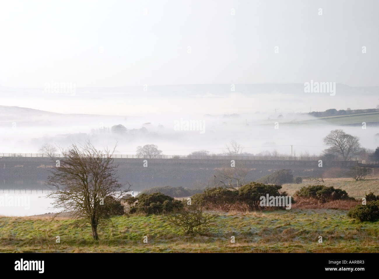 Mist over Bingley Moor from Baildon Free space for text Stock Photo - Alamy