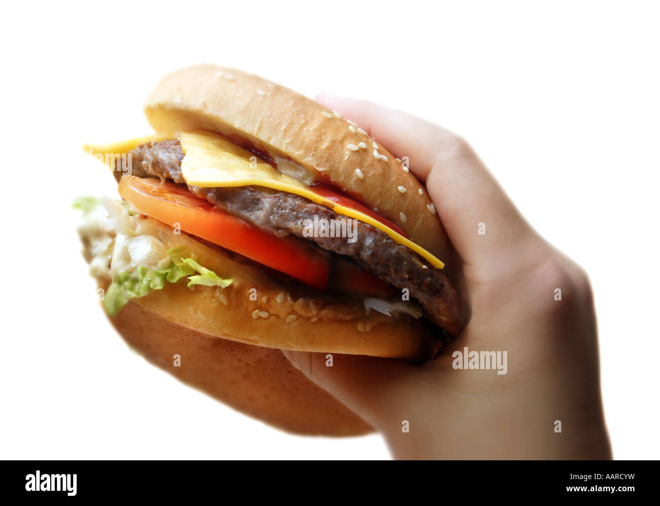 Hand Holding a Cheeseburger Stock Photo - Alamy