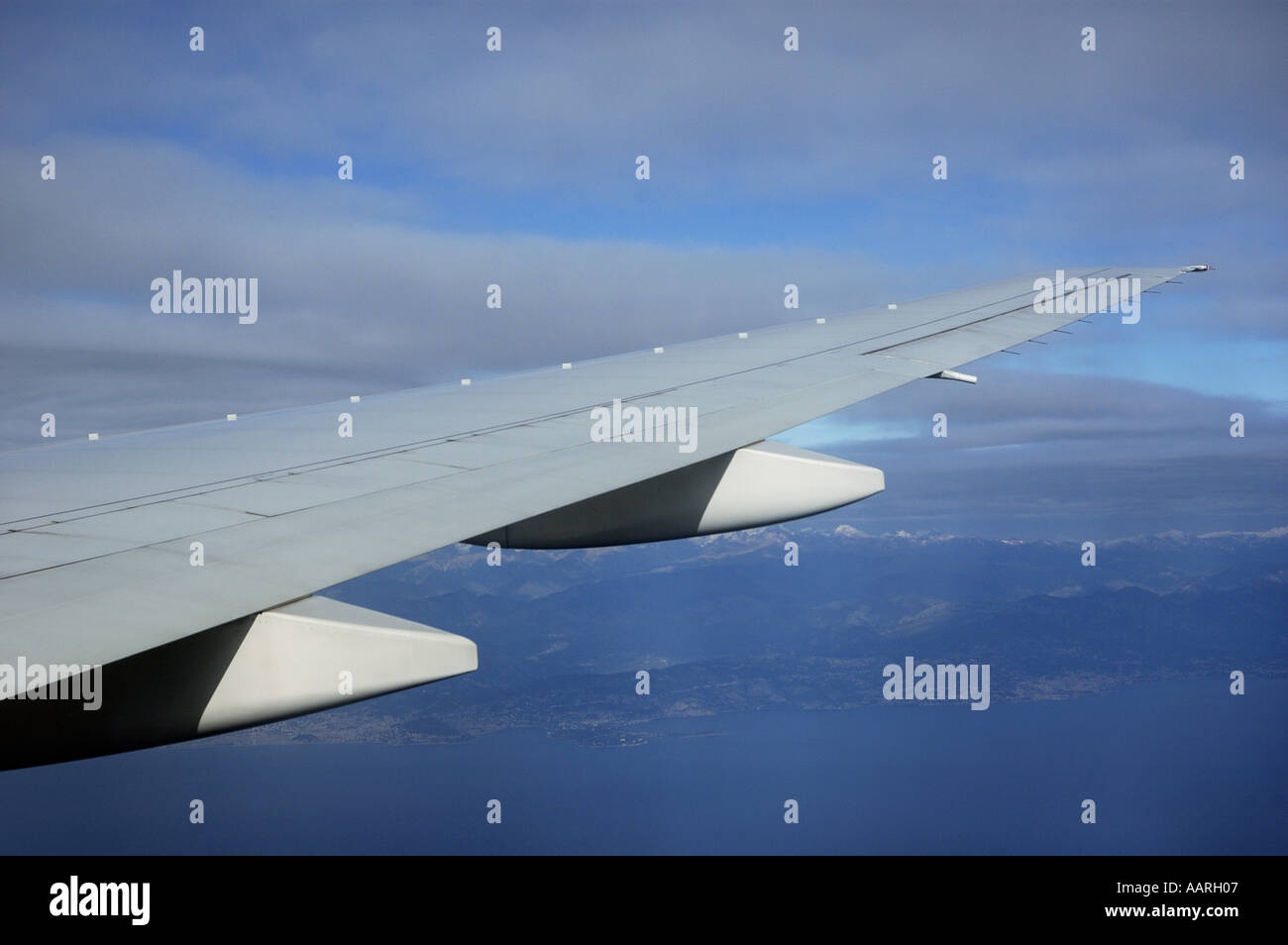 France nice wing of a flying airplane Stock Photo - Alamy