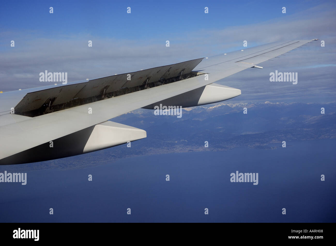 Wing of an aeroplane flying over Nice, France Stock Photo - Alamy