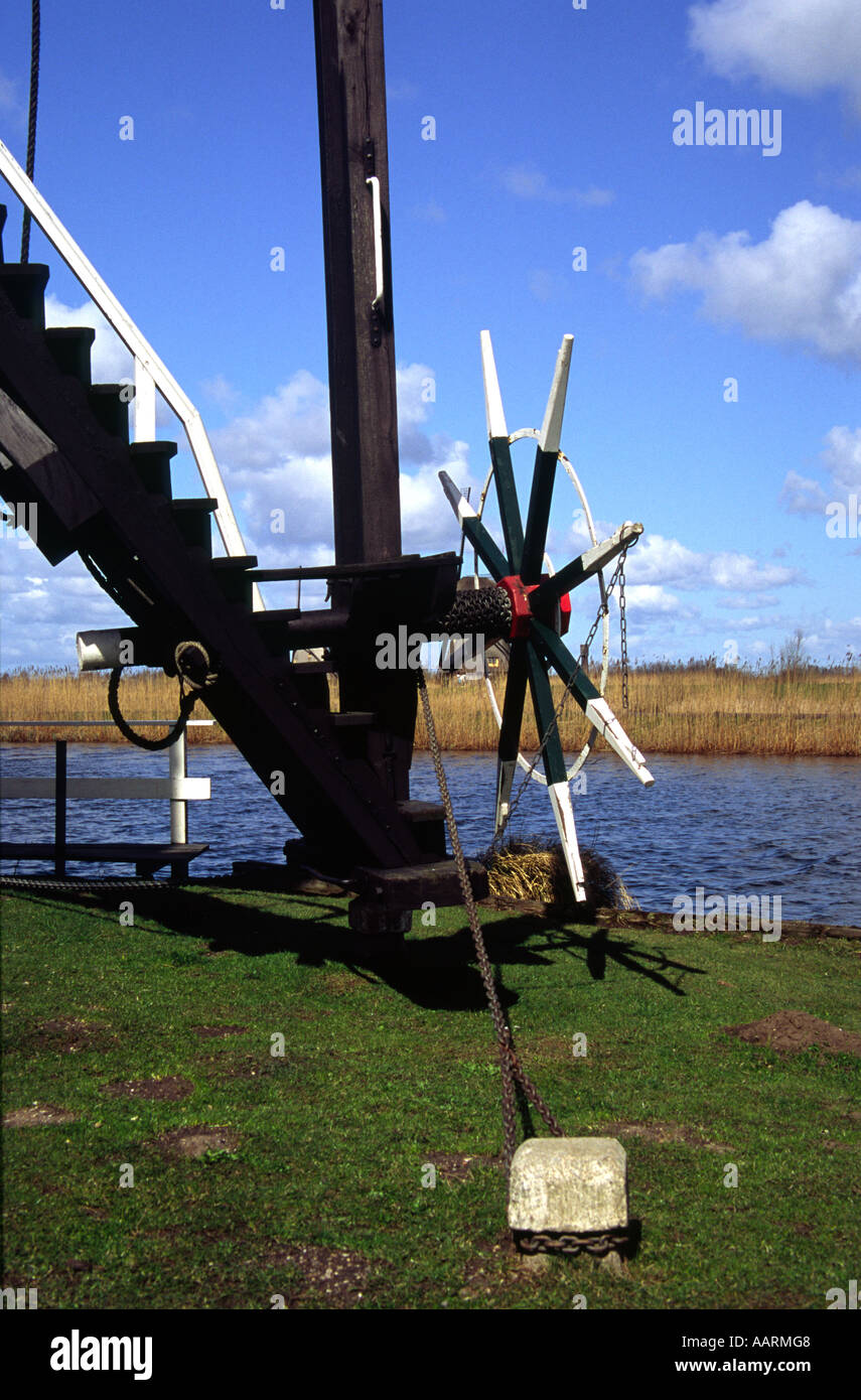 Outdoor staircase of windmill in the World Heritage Site Kinderdijk ...