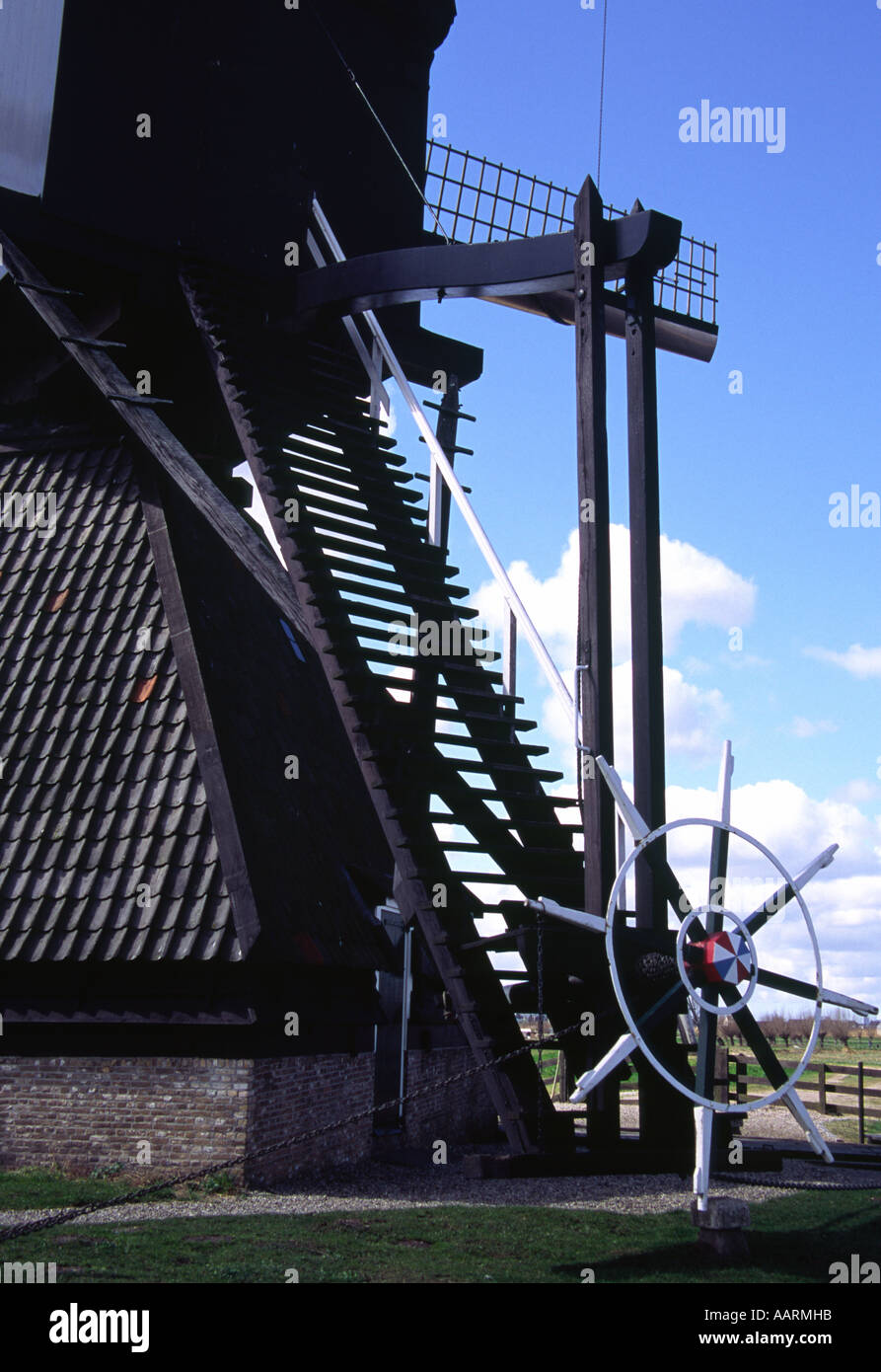 Outdoor staircase of windmill in the World Heritage Site Kinderdijk ...