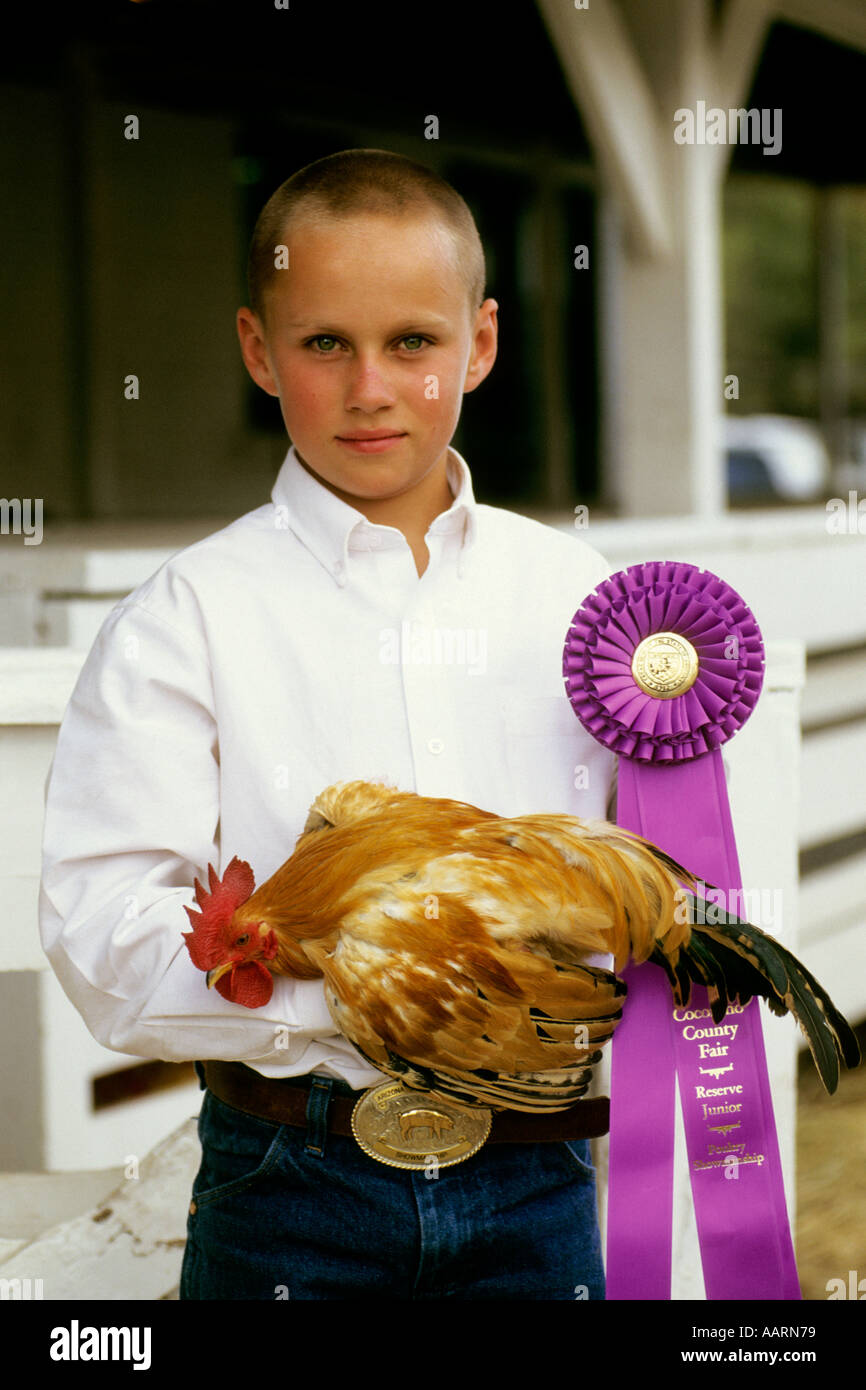 Boy with rooster at Coconino County Fair Flagstaff Arizona U S A Stock ...