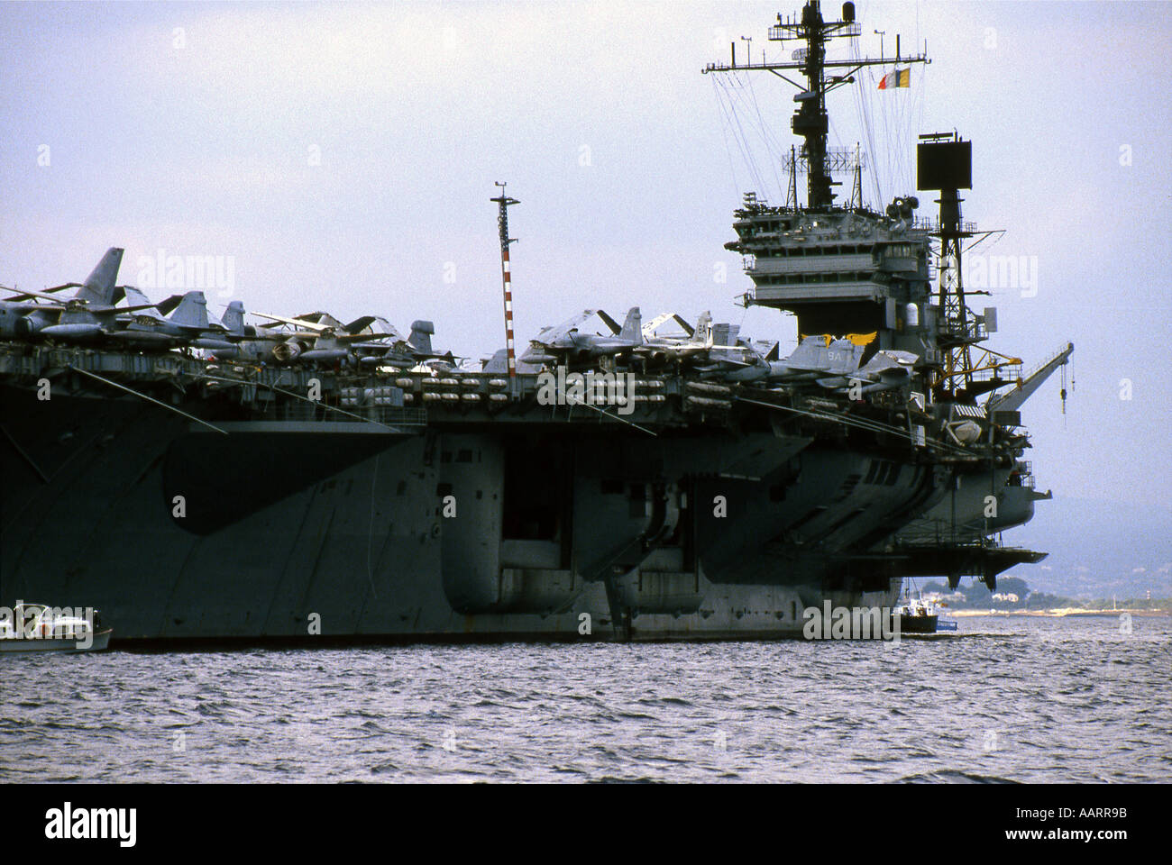 Close view of American aircraft carrier moored in Palma Bay Majorca ...