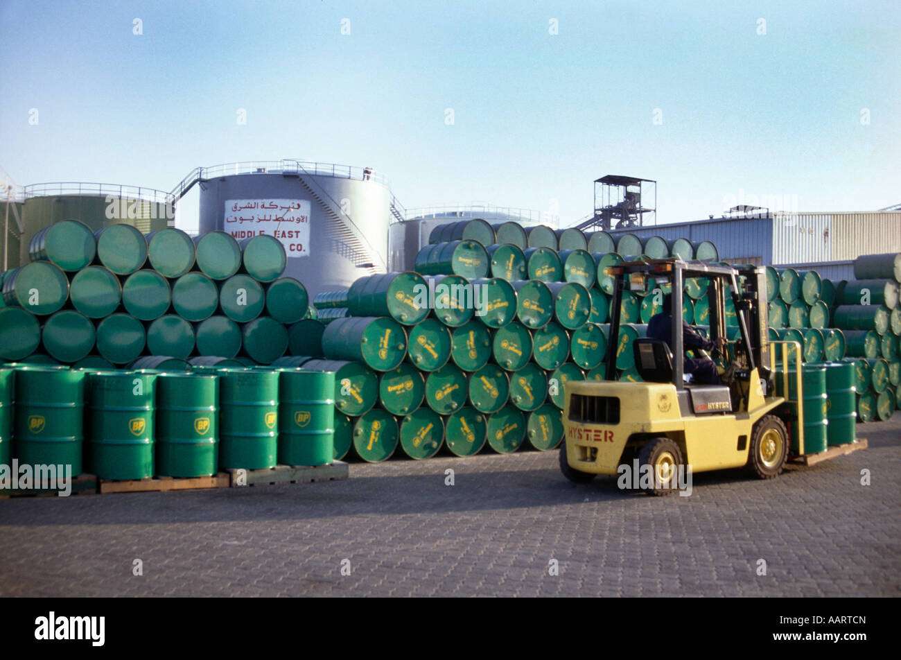 Dubai UAE Jebel Ali Oil And Lubricants Fork Lift Truck Stock Photo - Alamy