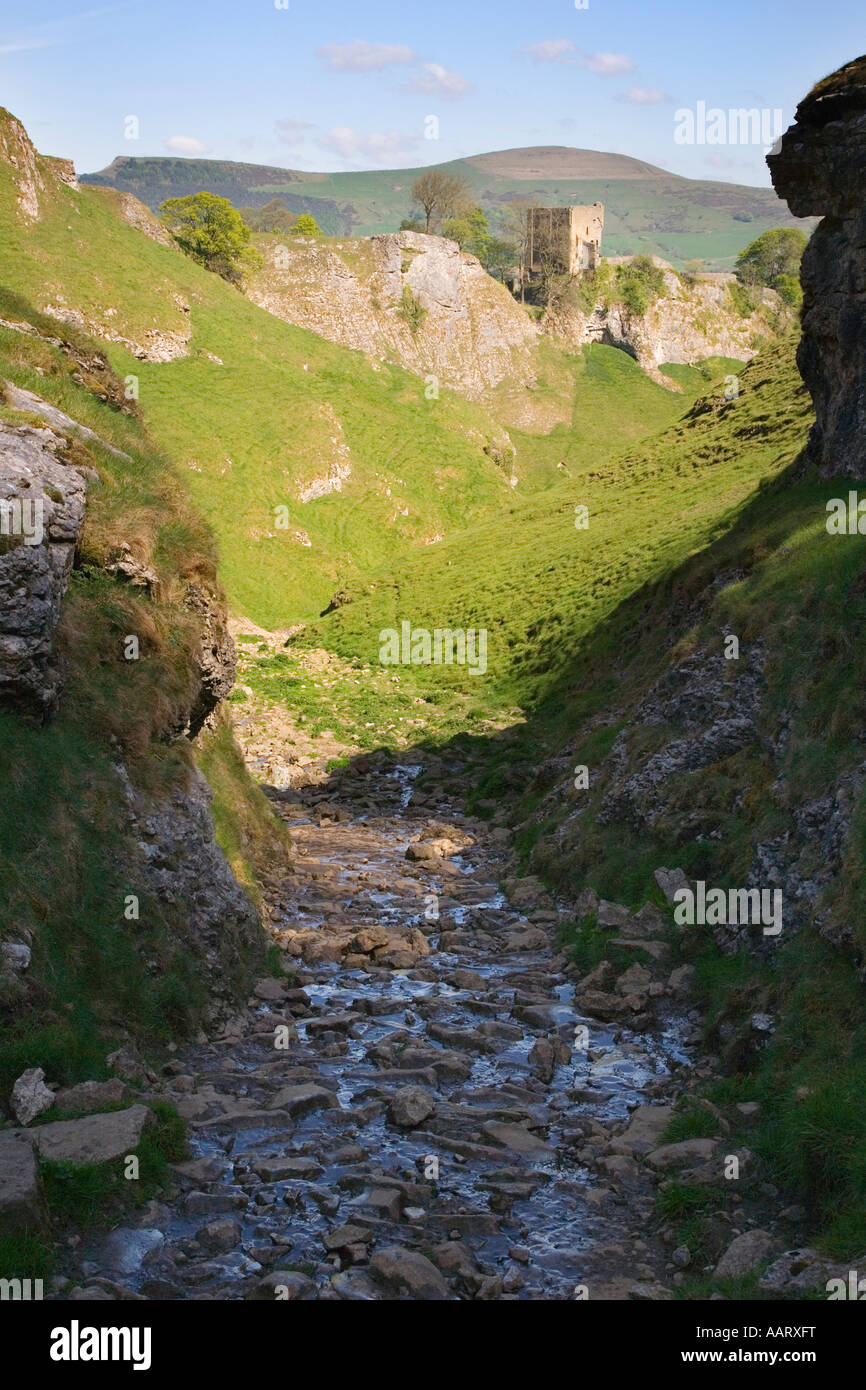 Looking down Cave Dale towards Peveril Castle and its Stone Keep at ...