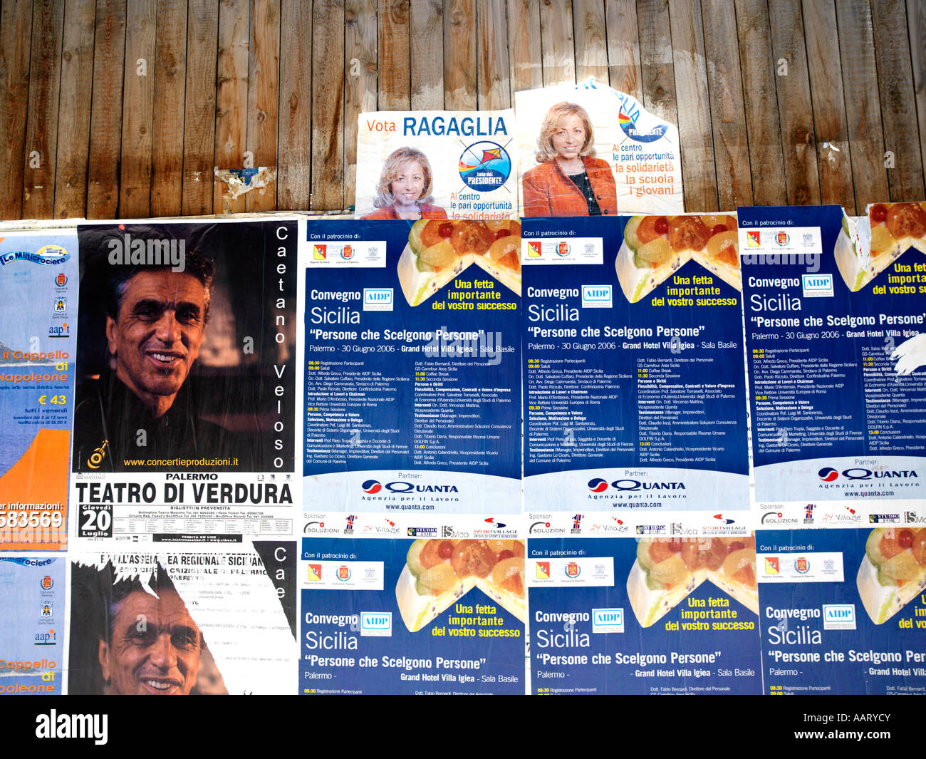 Palermo Sicily Italy Street Scene Posters on Wooden Fence Stock Photo ...