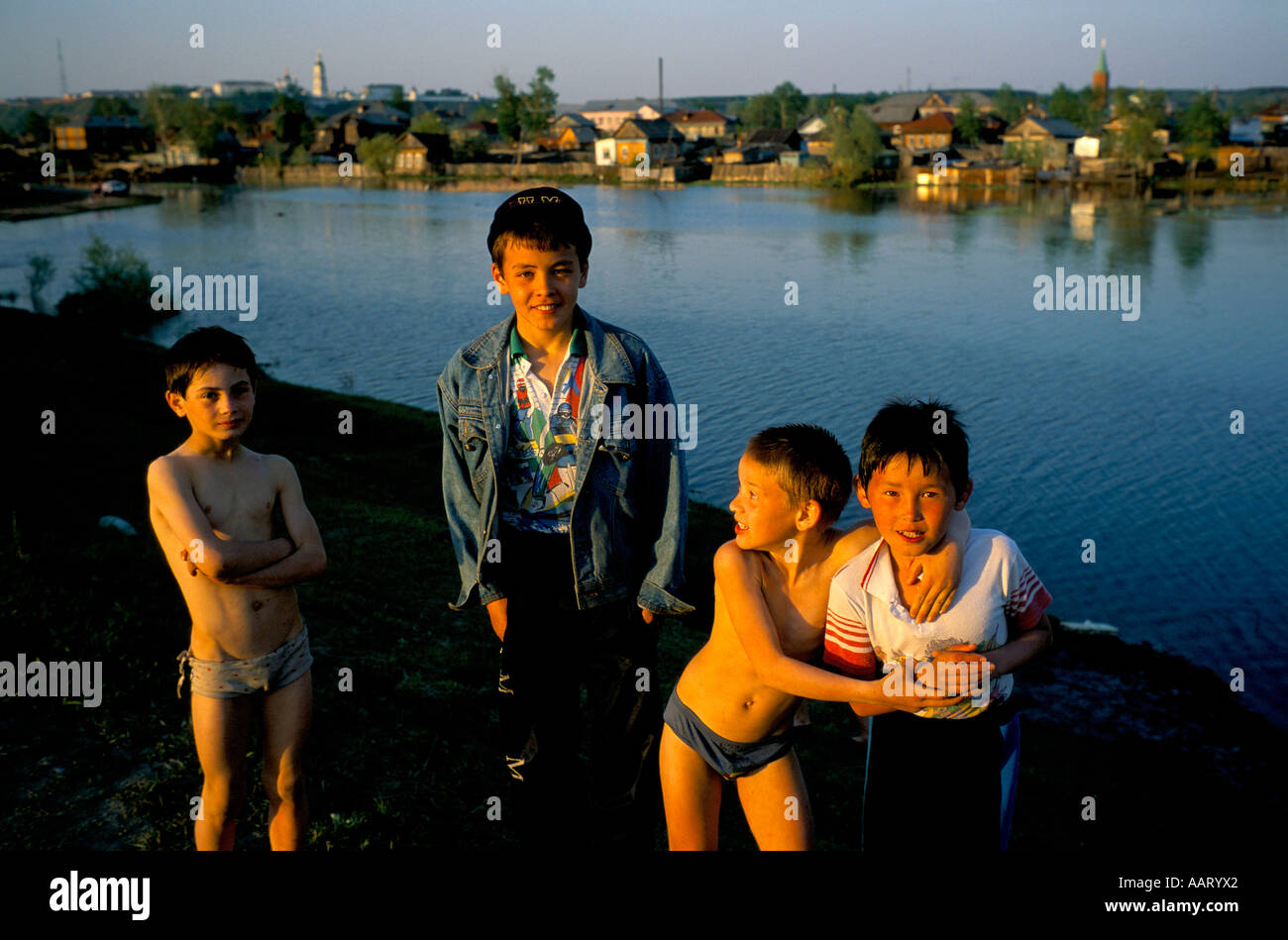 TRANS SIBERIAN RAIL JOURNEY LOCAL CHILDREN BY IRTYSH RIVER TOBOLSK ONCE ...