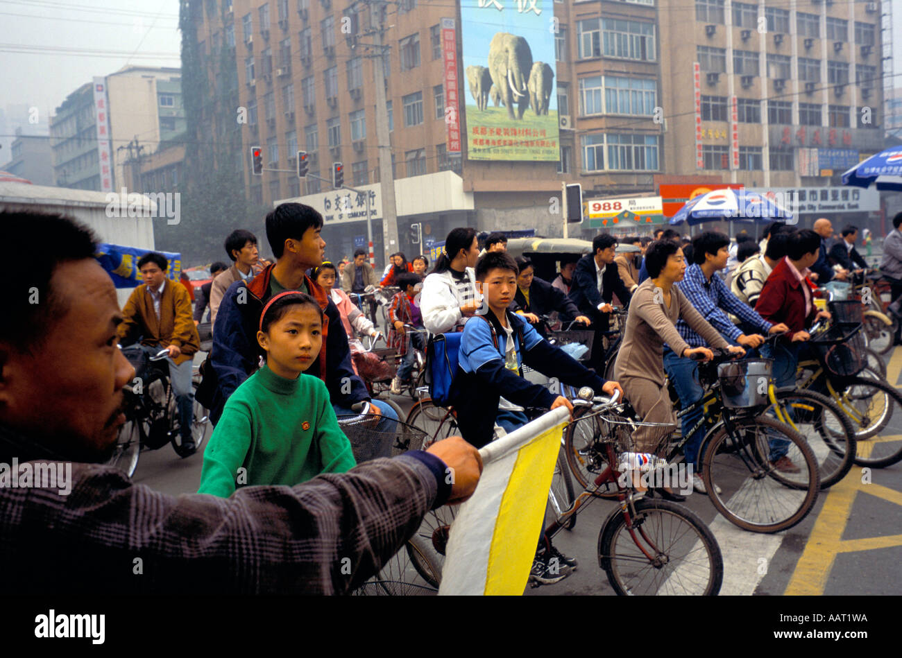 SECHUAN PROVINCE CHINA 1998 TRAFFIC CONDUCTOR DIRECTING BICYCLE TRAFFIC ...