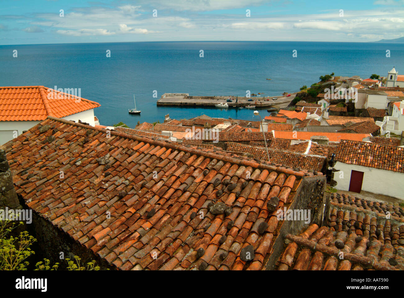 Spanish tile rooves in a town the island of Corvo in the Azores Stock ...