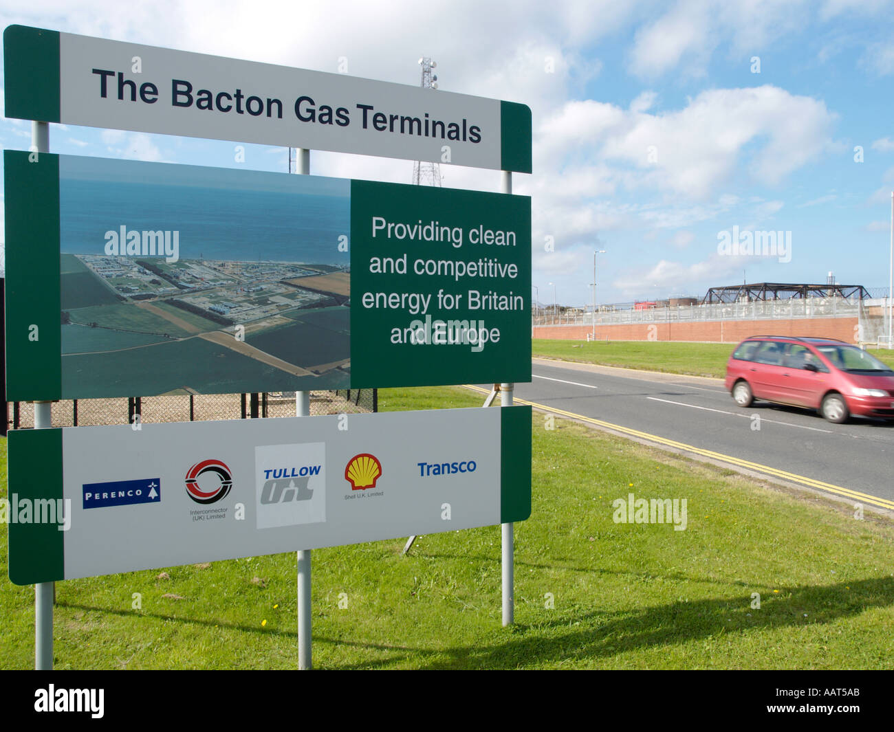 INFORMATION SIGN ON ROADSIDE VERGE OUTSIDE BACTON GAS TERMINALS BACTON ...