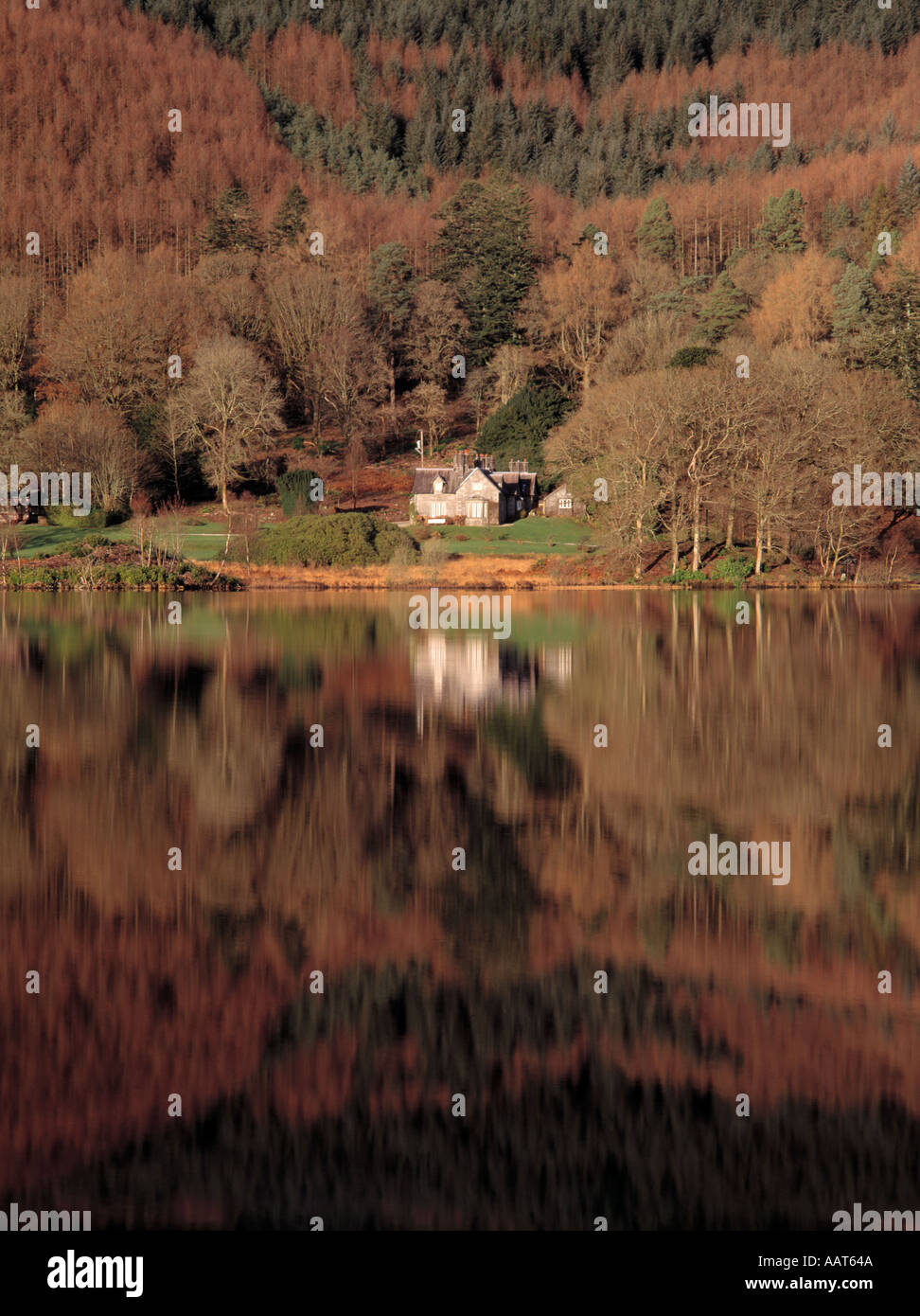 Loch Trool in the Galloway Forest Park Glen Trool Lodge reflected in ...