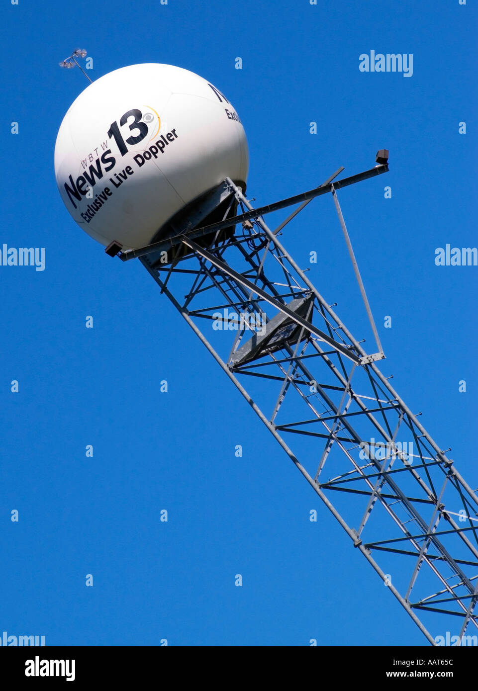 News 13 Live Doppler radar tower against a clear blue sky, used for ...