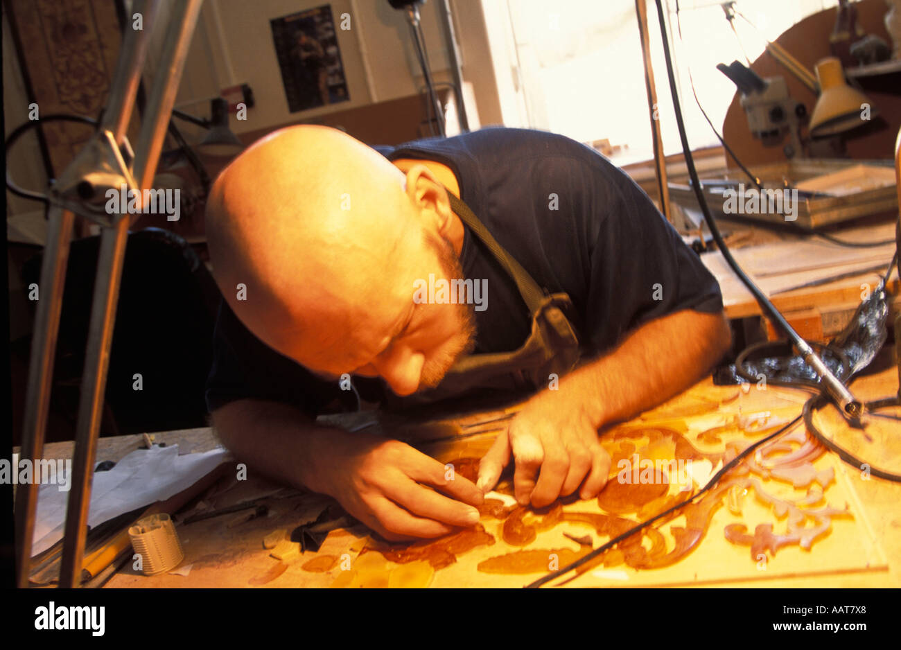Russian craftsman restoring the amber room in workshop of Catherine the ...