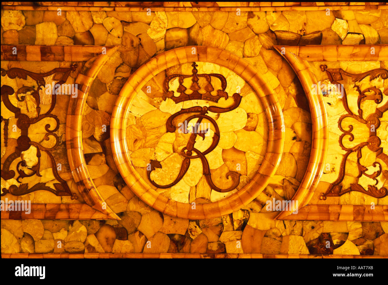 Initials Fiederich Rex inlaid in amber panels of Amber Room in ...