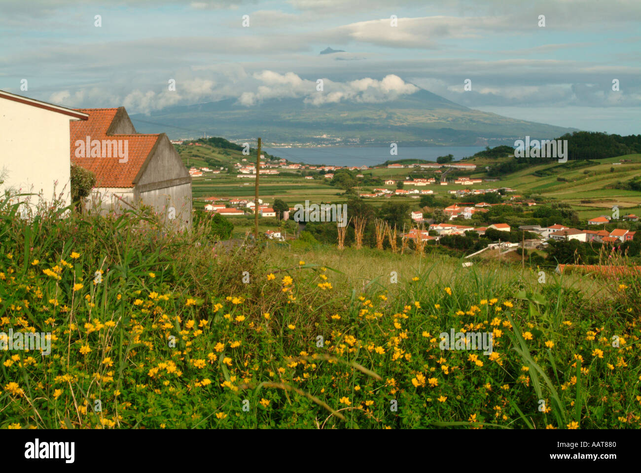 Looking across the island of Faial to its neighbor Pico in the Azores ...