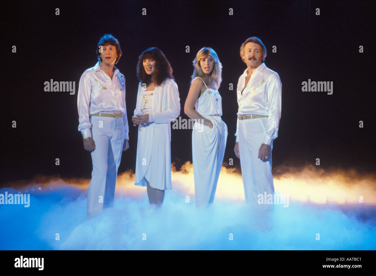 Brotherhood of Man pop group performing on stage left to right Lee ...