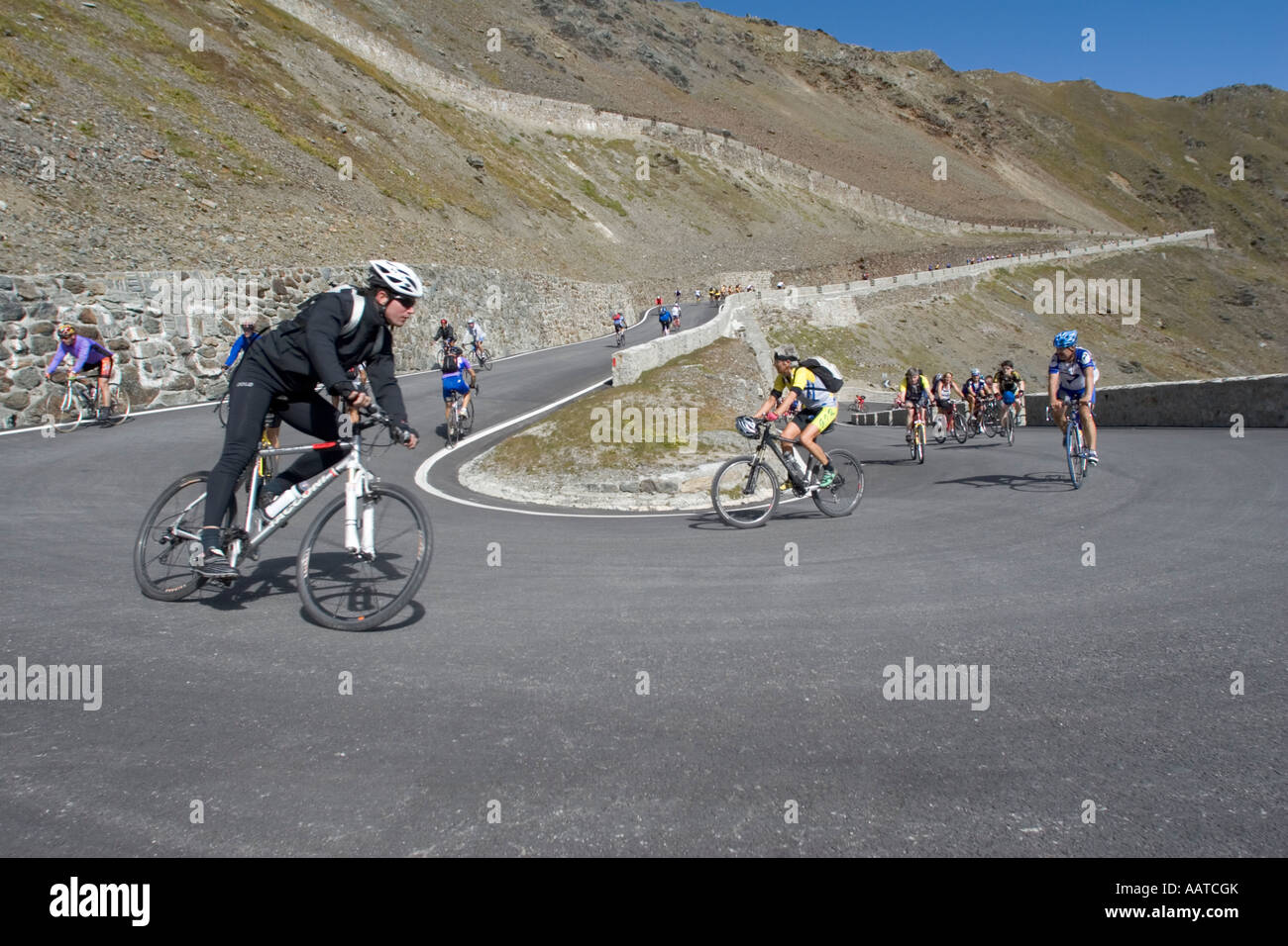 Cyclists in the annual Stelvio Bike day to the mountain pass of ...