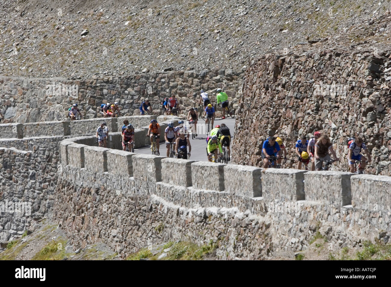 Cyclists on road during the annual Stelvio Bike day, to the mountain ...