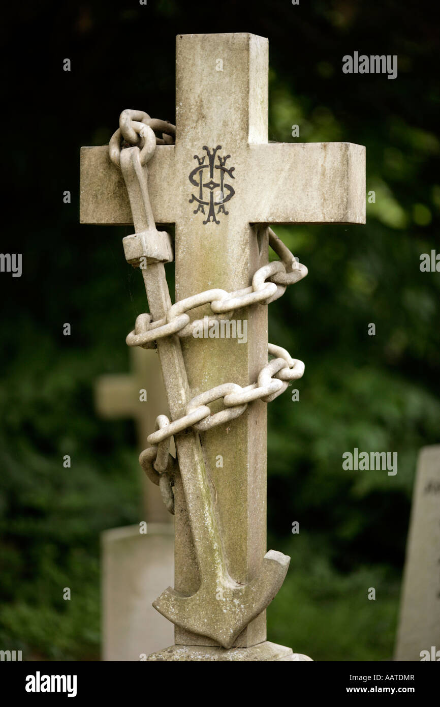 anchor and chain wrapped around a cross to mark a grave linked to the ...