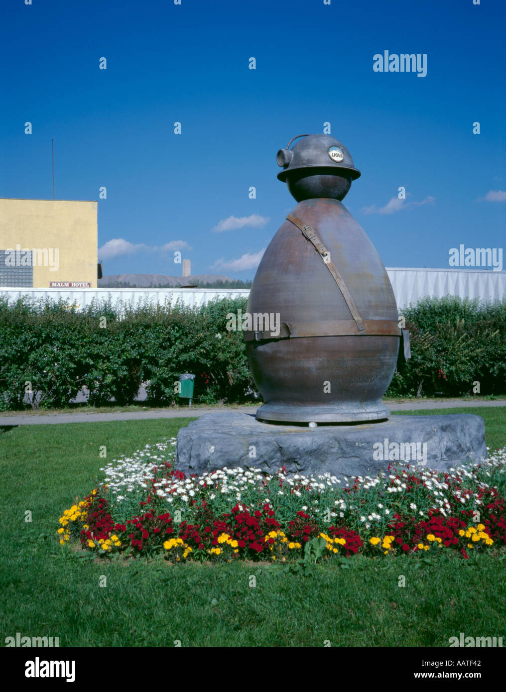Statue / sculpture to the town's association with mining, central ...
