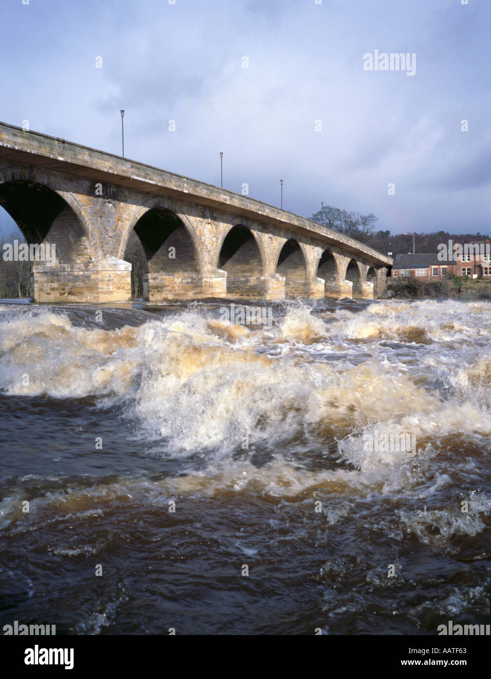 River Tyne in flood beneath the Tyne Bridge, Hexham, Northumberland ...