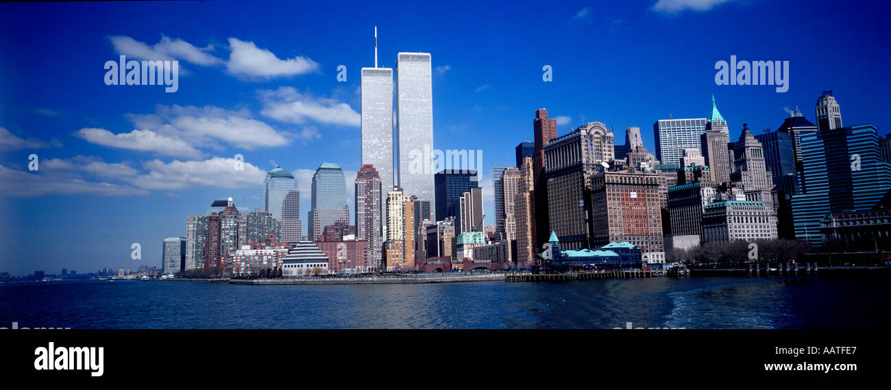 Pre 9 11 view of Manhatten New york with the World Trade Centre Towers ...