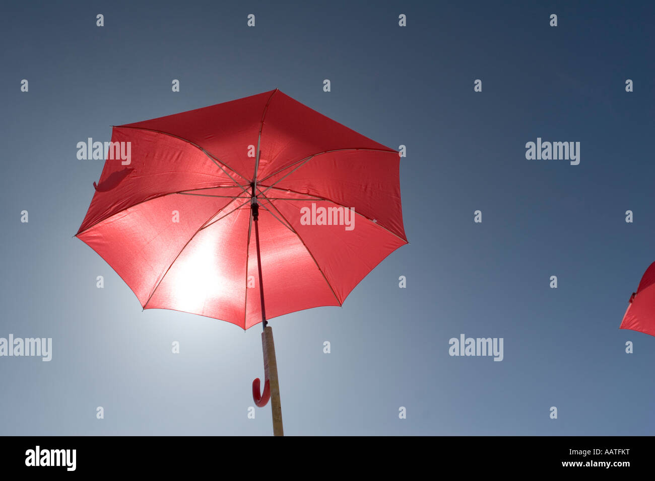red umbrella backlit by sun Stock Photo - Alamy