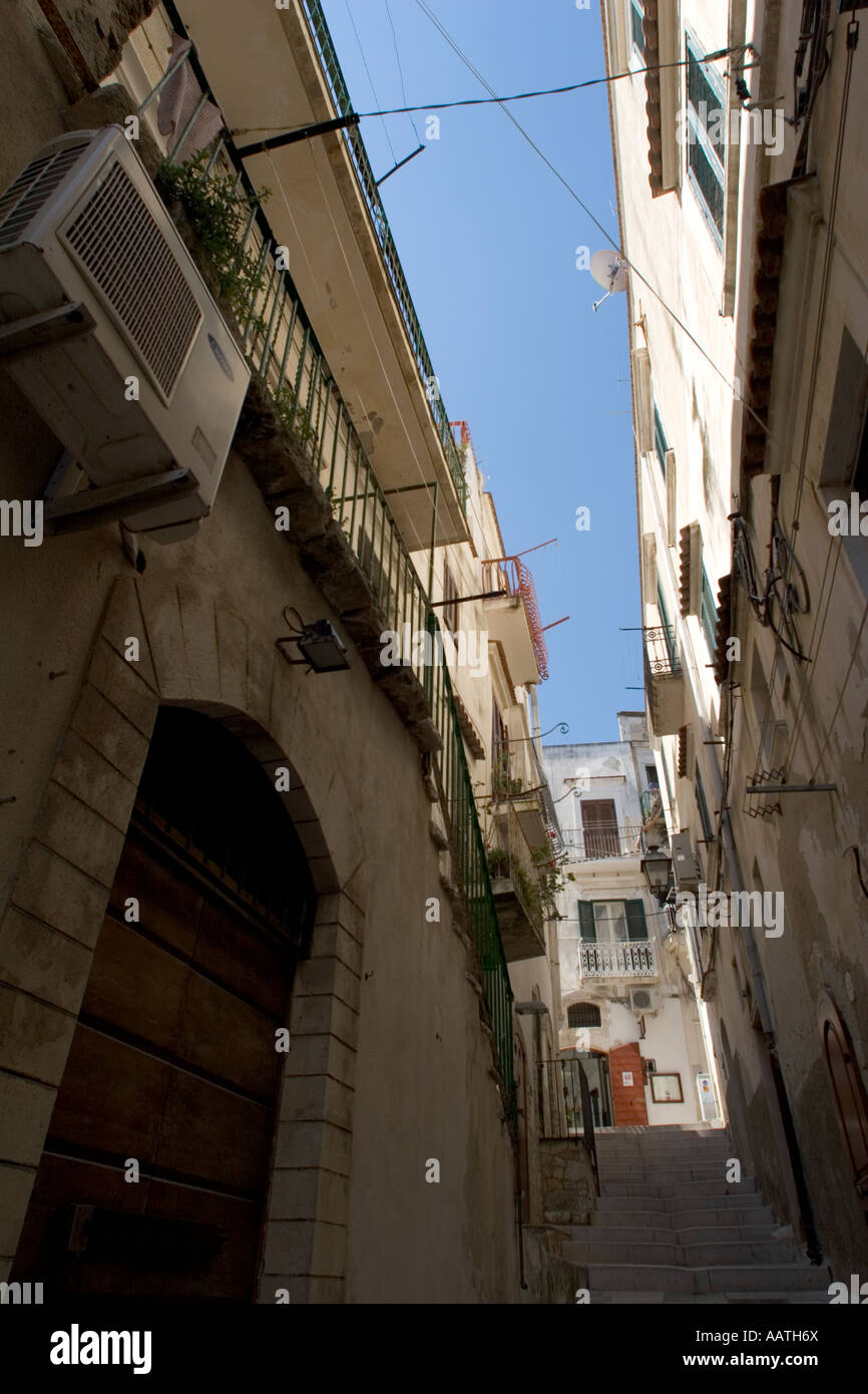Narrow street and steps in Vieste, Gargano, Puglia, Italy Stock Photo ...
