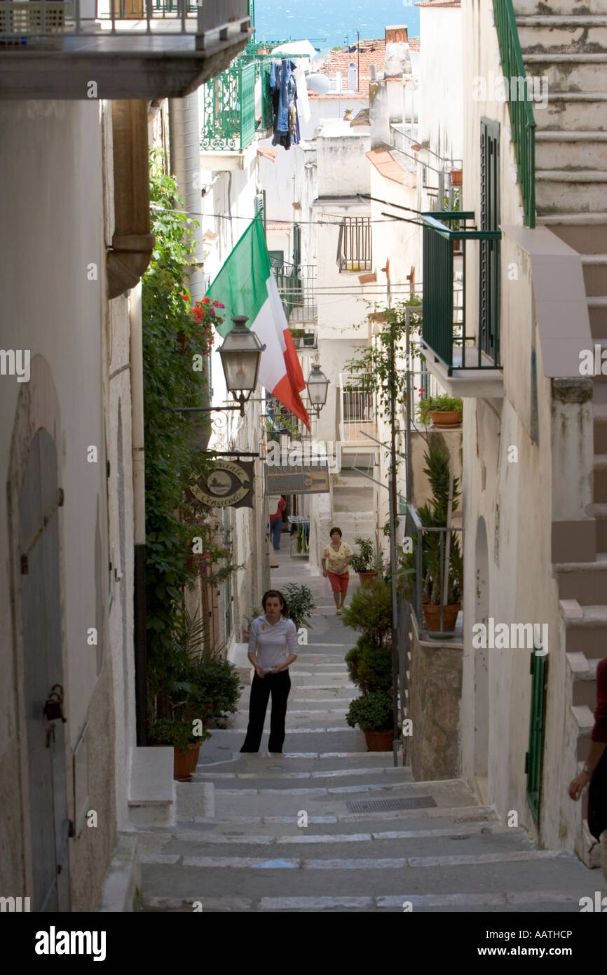 Stepped and steep pedestrian street, Vieste, Gargano, Pugli, Italy ...