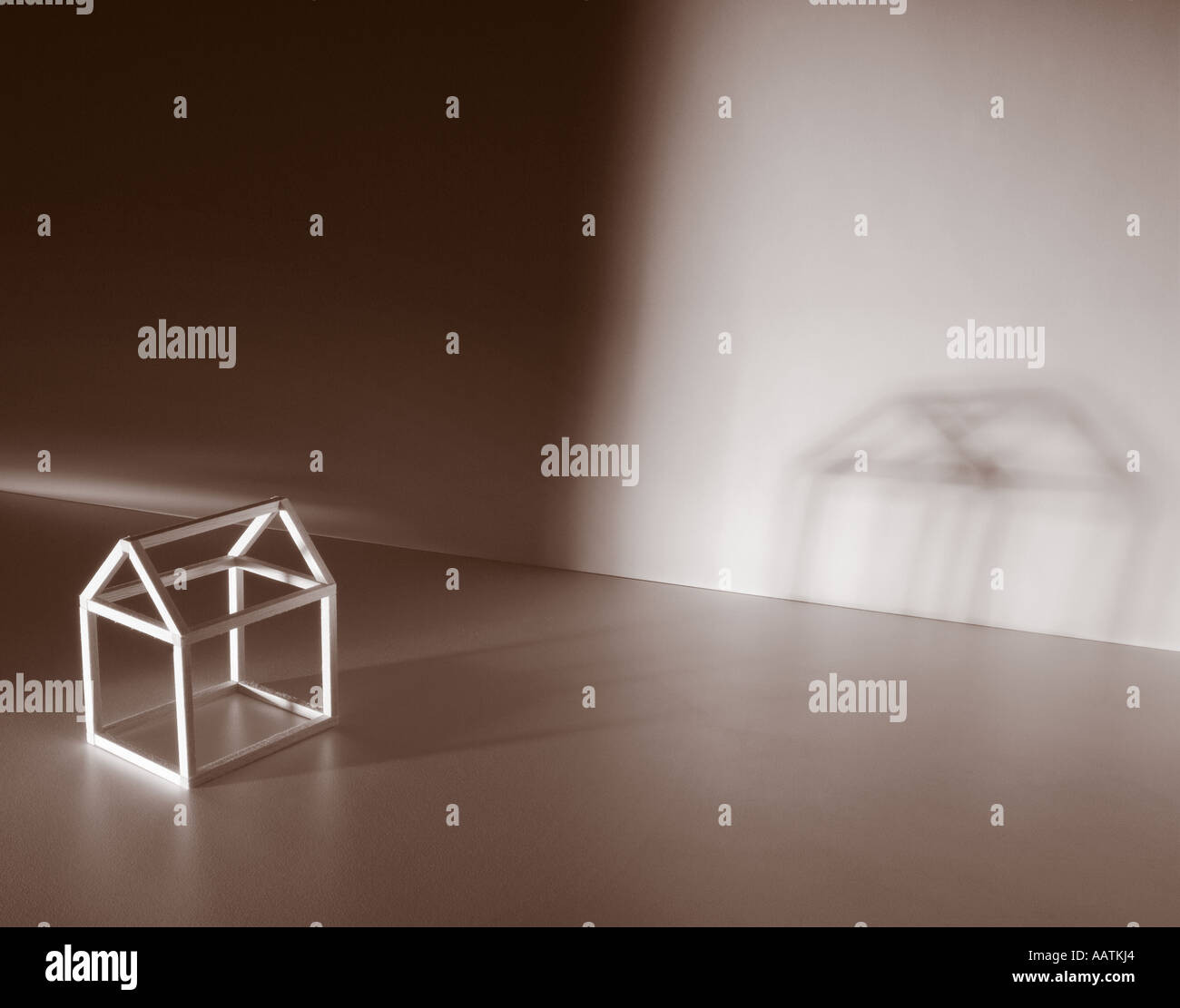 Miniature model house frame with shadows Stock Photo - Alamy