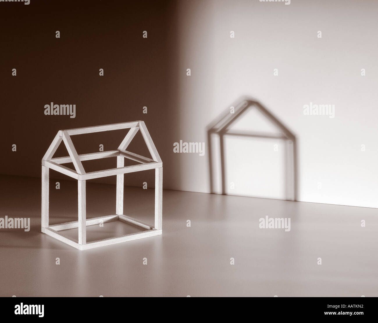 Miniature model house frame with shadows Stock Photo - Alamy