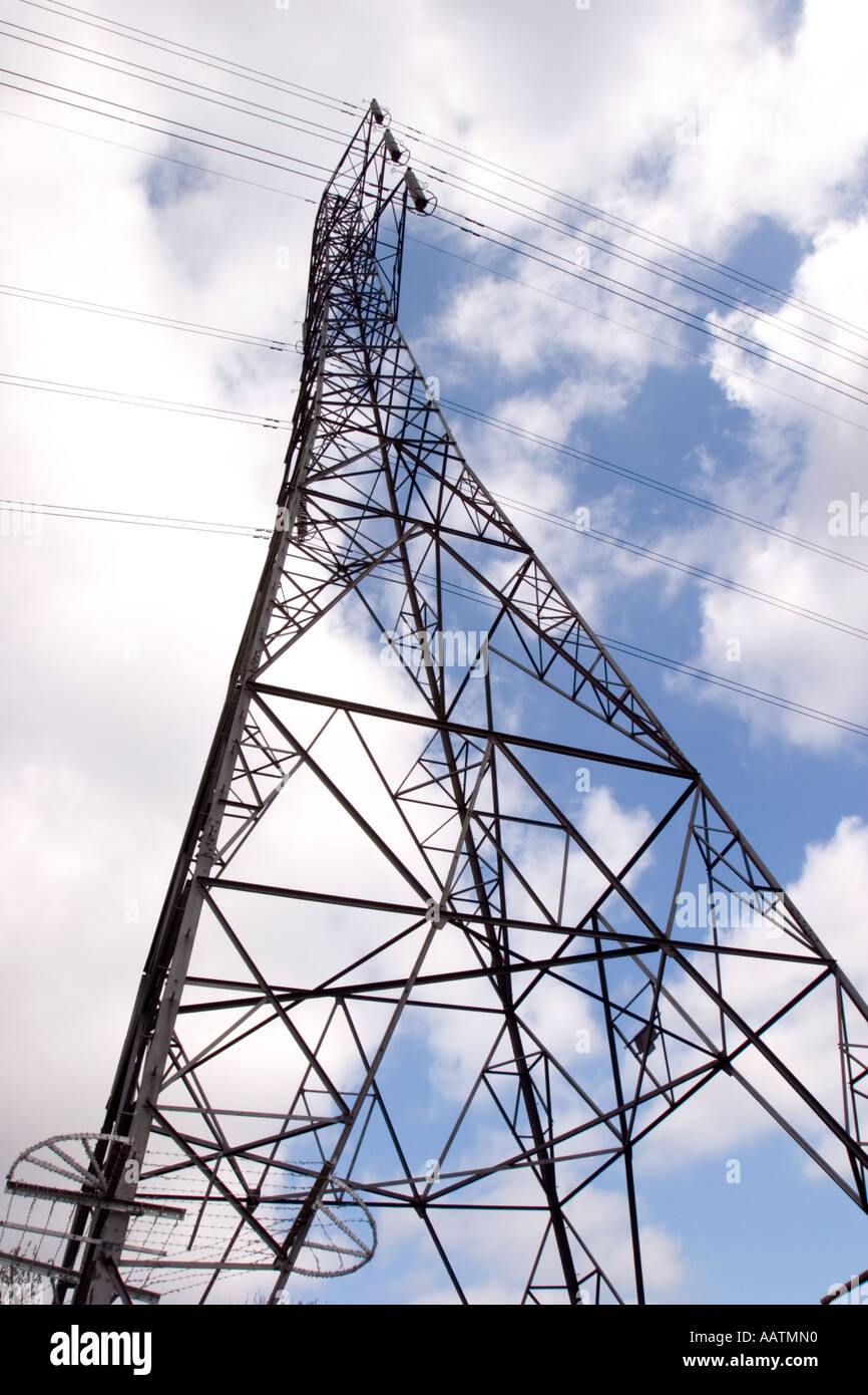 Electricity pylon from below Stock Photo - Alamy