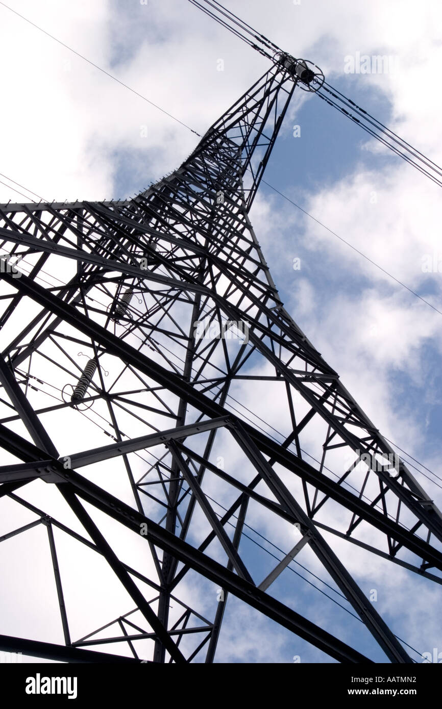 Electricity pylon from below Stock Photo - Alamy