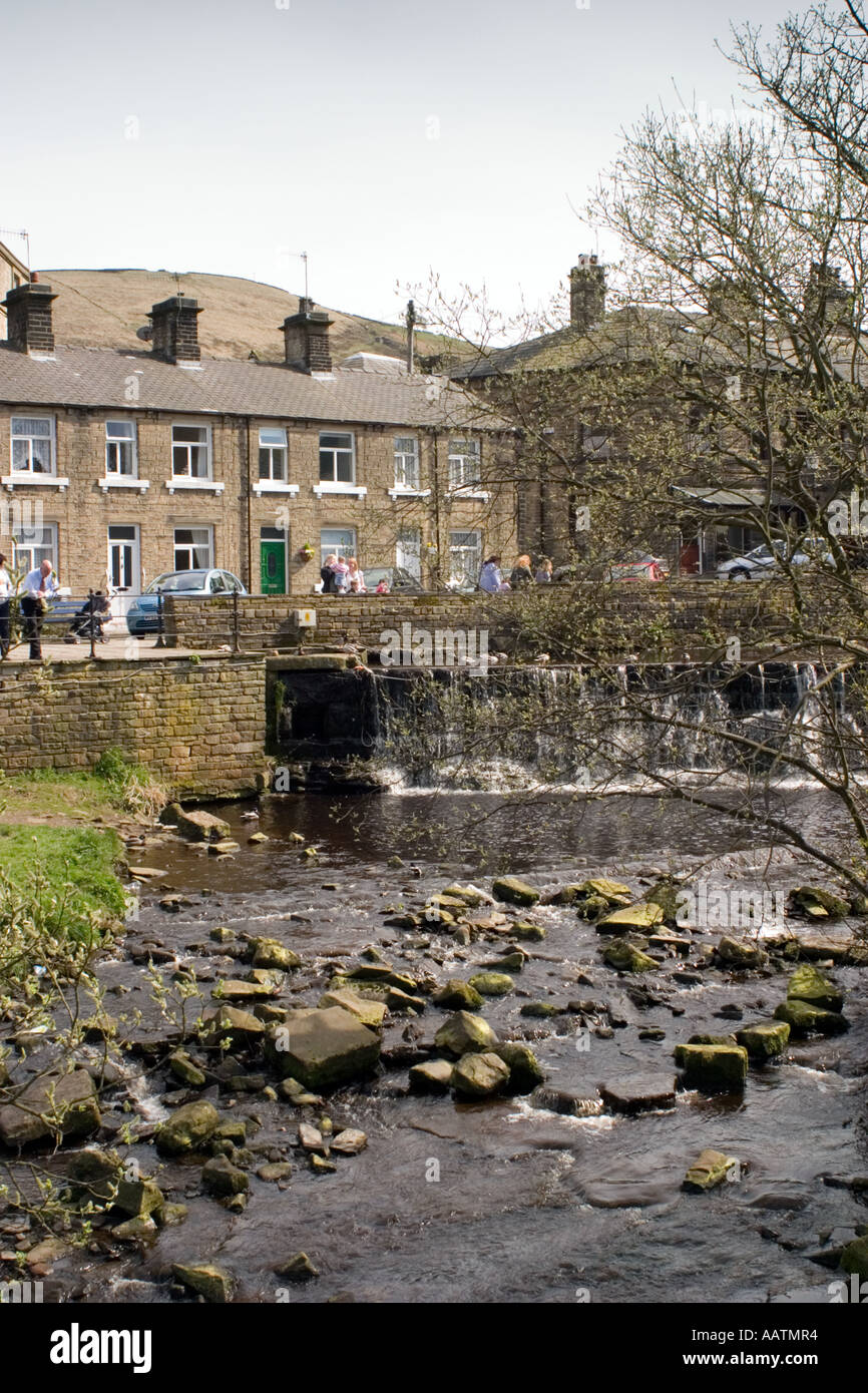 Weir on River Colne in centre of Marsden Stock Photo - Alamy