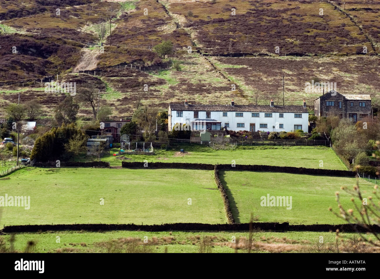 Pennine farm clinging to hillside near Marsden Stock Photo - Alamy