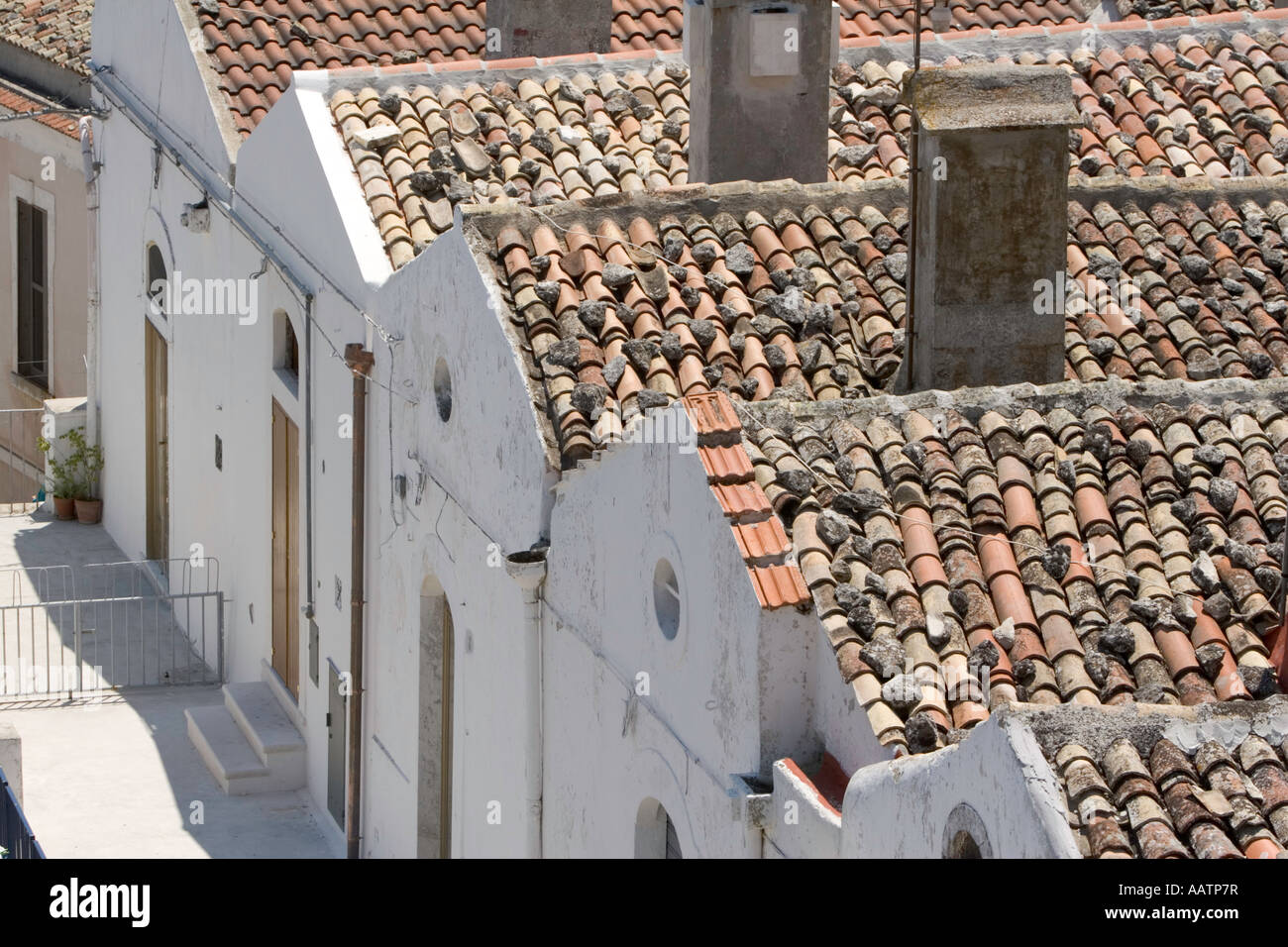 Typical buildings and terracotta tiled rooves of Monte Sant'Angelo ...