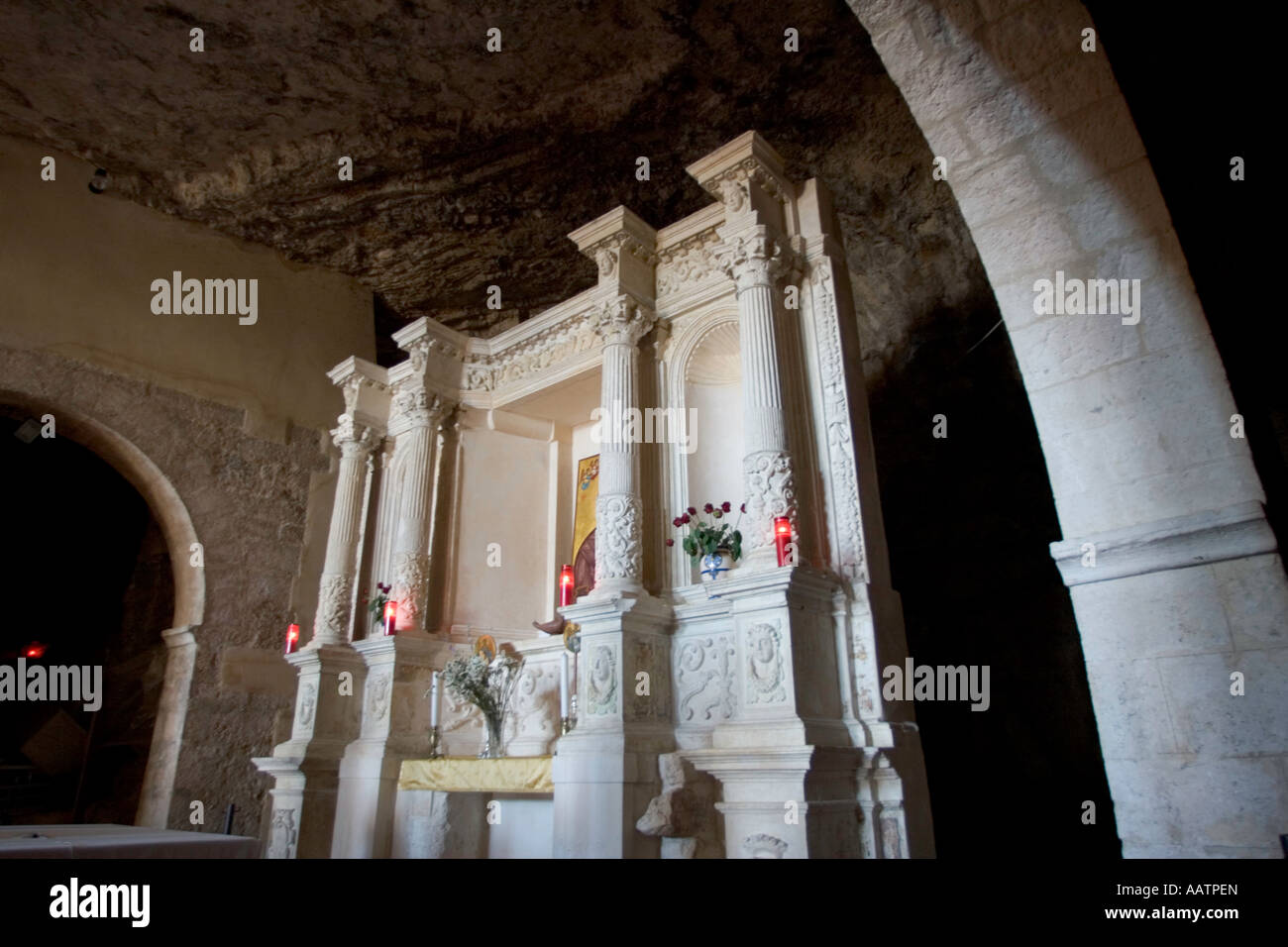 Church built in cave. Abbey of Santa Maria di Pulsano, Monte Sant ...