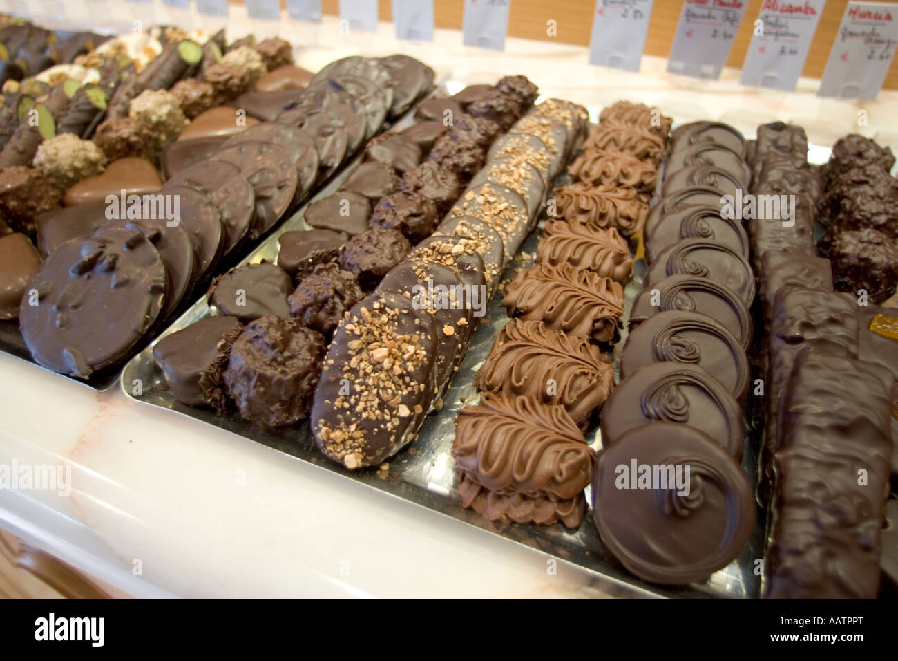 Chocolate in shop display, Paris, France Stock Photo - Alamy