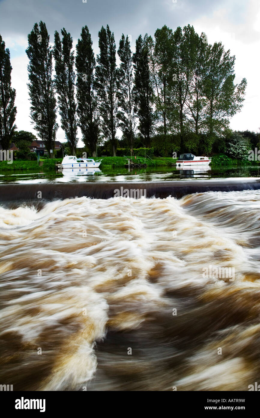 The River Ure weir in light flood at Boroughbridge North Yorkshire ...